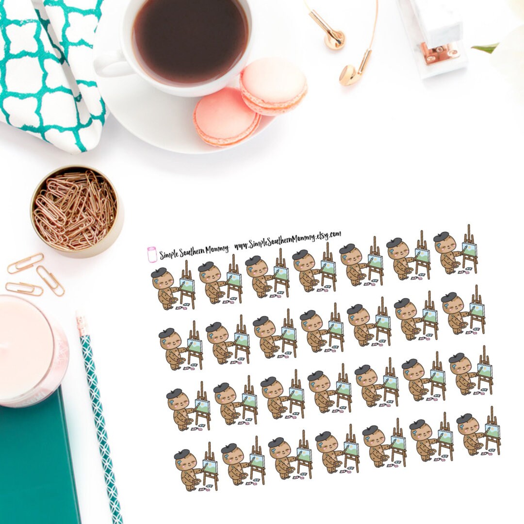 Mason Jar the Sloth Paints Stickers Seasonal Stickers Mascot Stickers ...