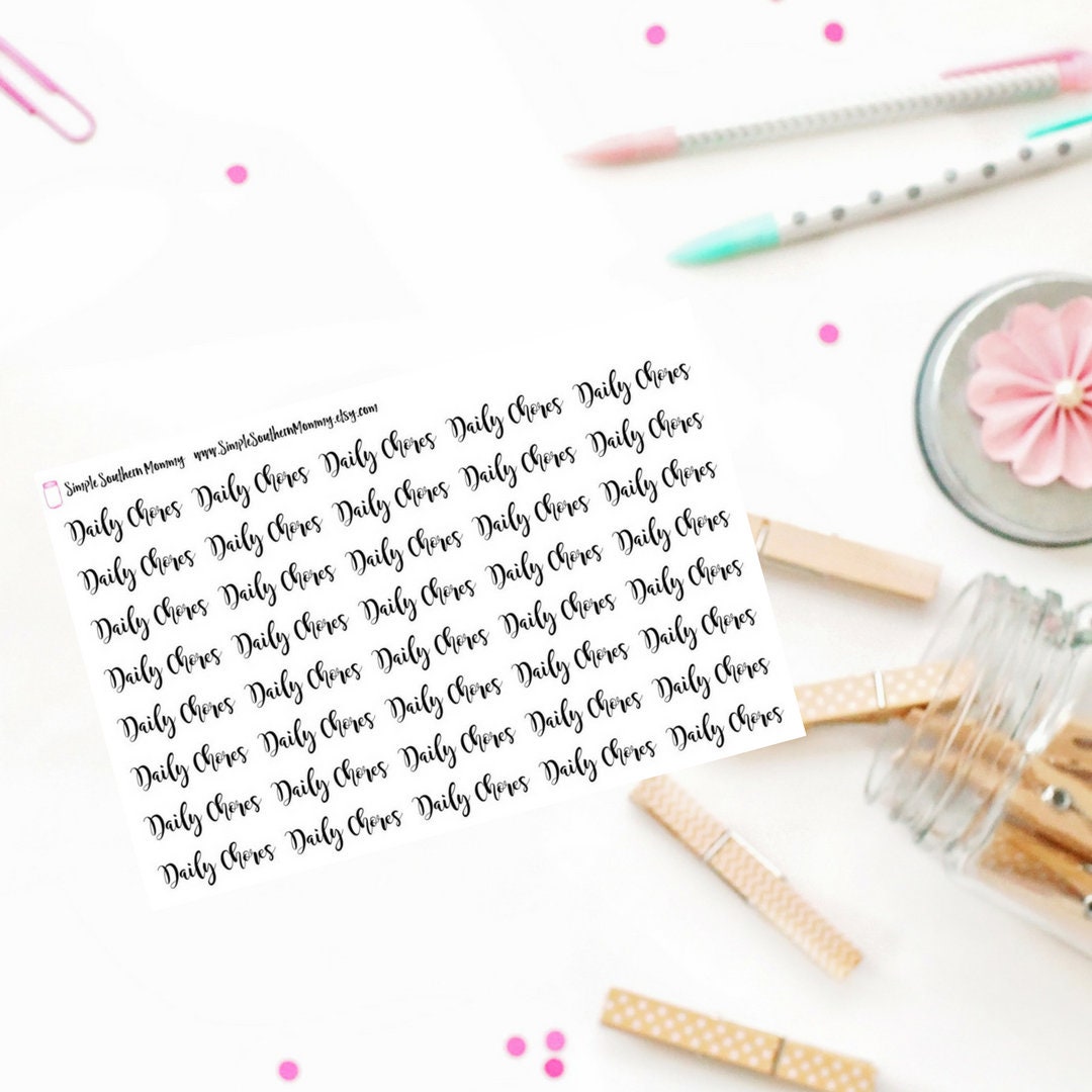 Lettered Daily Chores Stickers Text Stickers Script Stickers Neutral ...