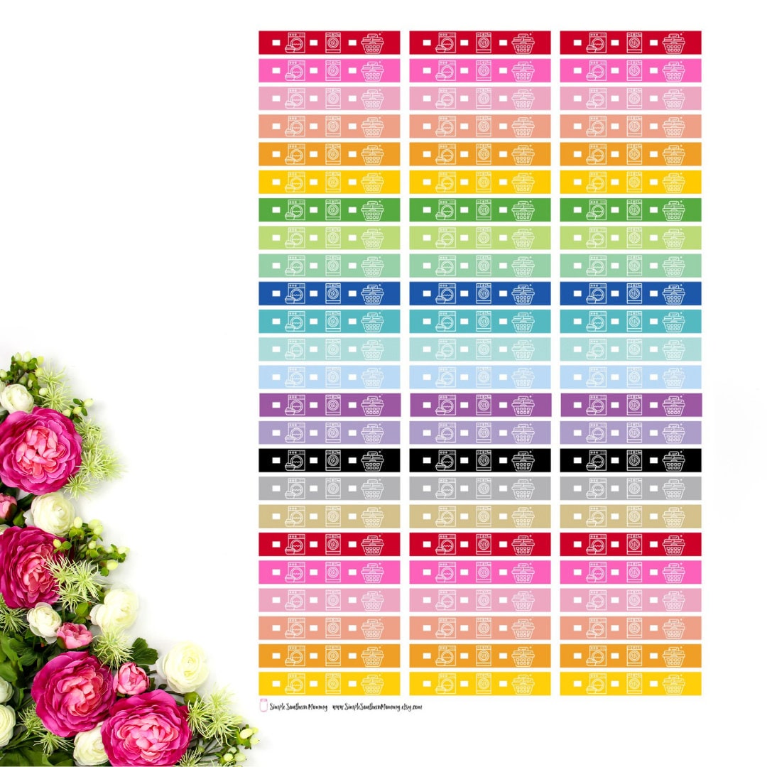 Laundry Wash Fold Dry Individual Checklist Stickers Color Coding ...