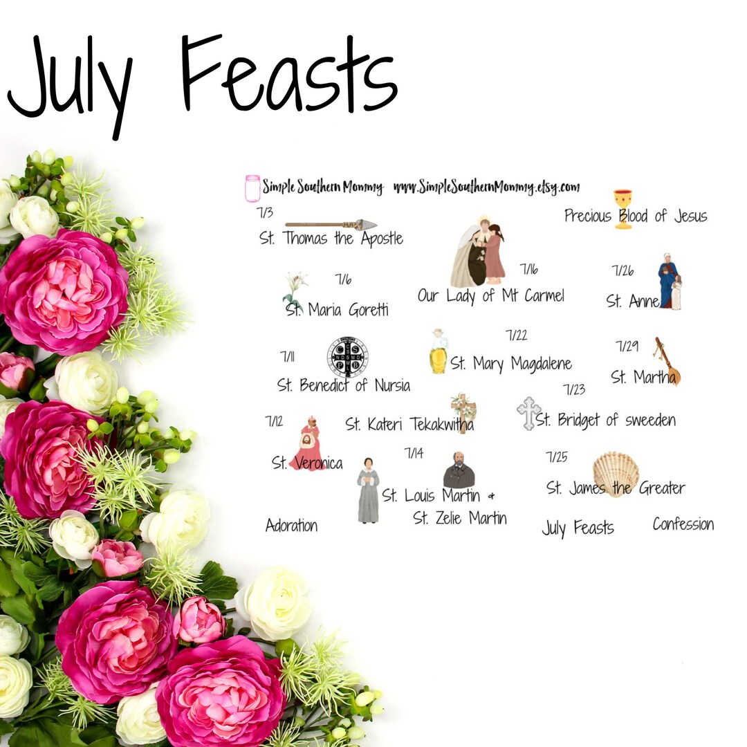 July Catholic Feast Stickers Catholic Journal Stickers Holy Day of ...
