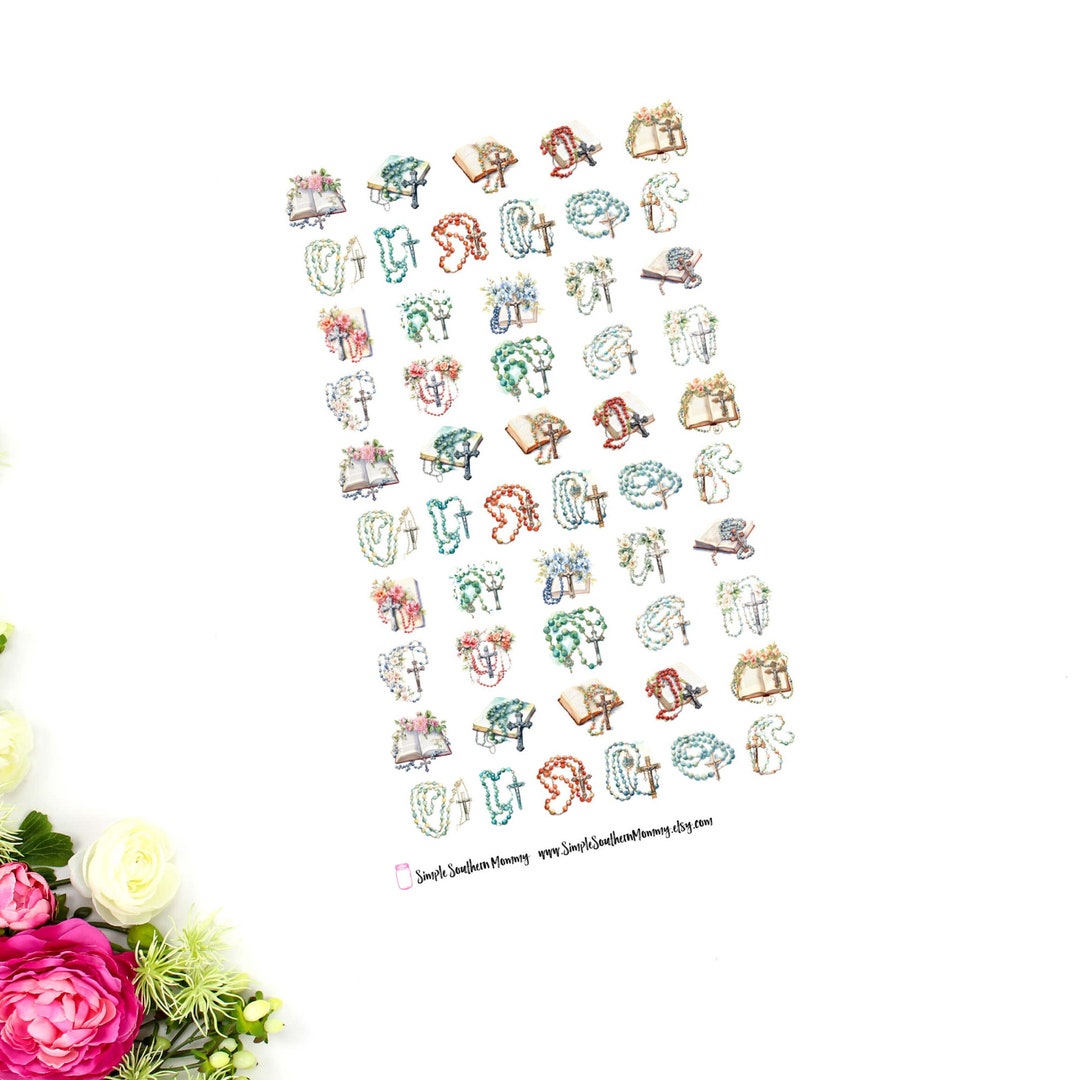 Watercolor Rosary Stickers Catholic Stickers Catholic Journal Stickers ...