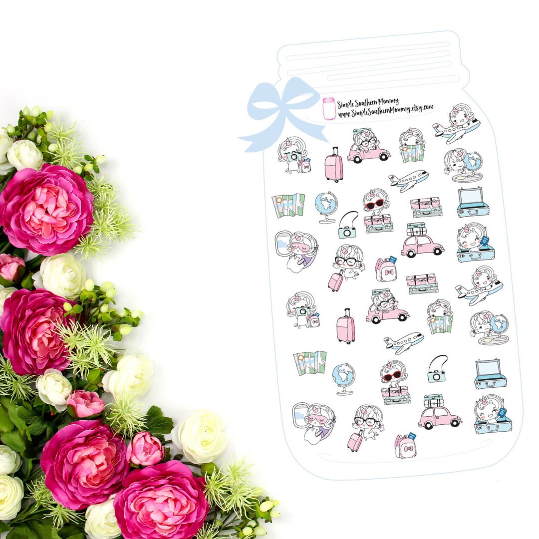 Unicorn Travel Stickers on Jumbo Jar Bucket List Stickers Self Care ...