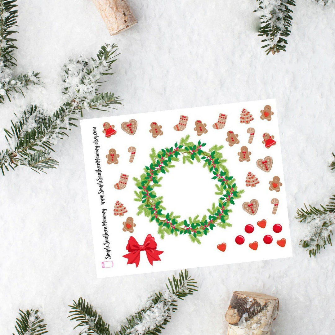 DIY Holiday Wreath Stickers Holiday Stickers Seasonal Stickers Hygge ...