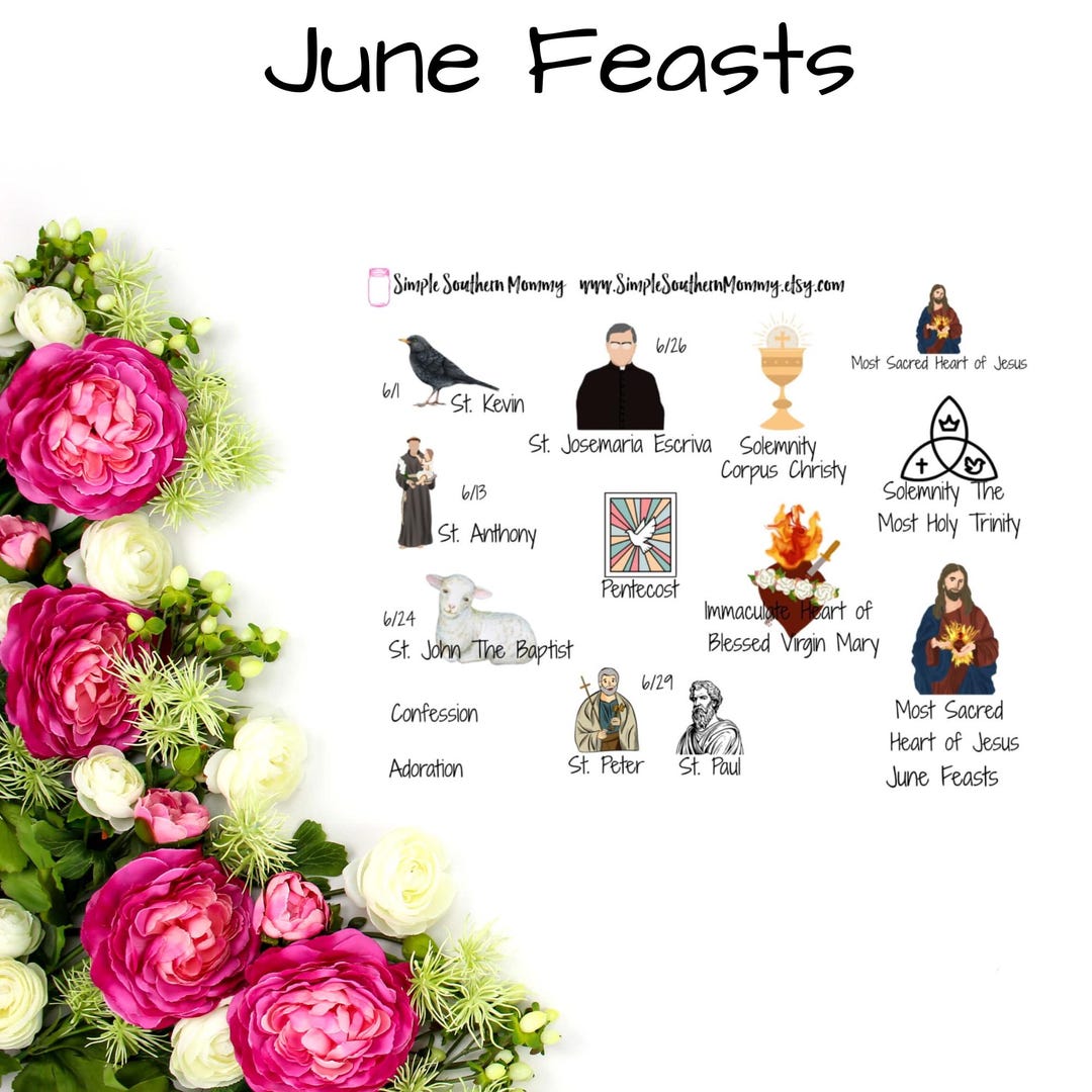 June Catholic Feast Stickers Catholic Journal Stickers Holy Day of ...