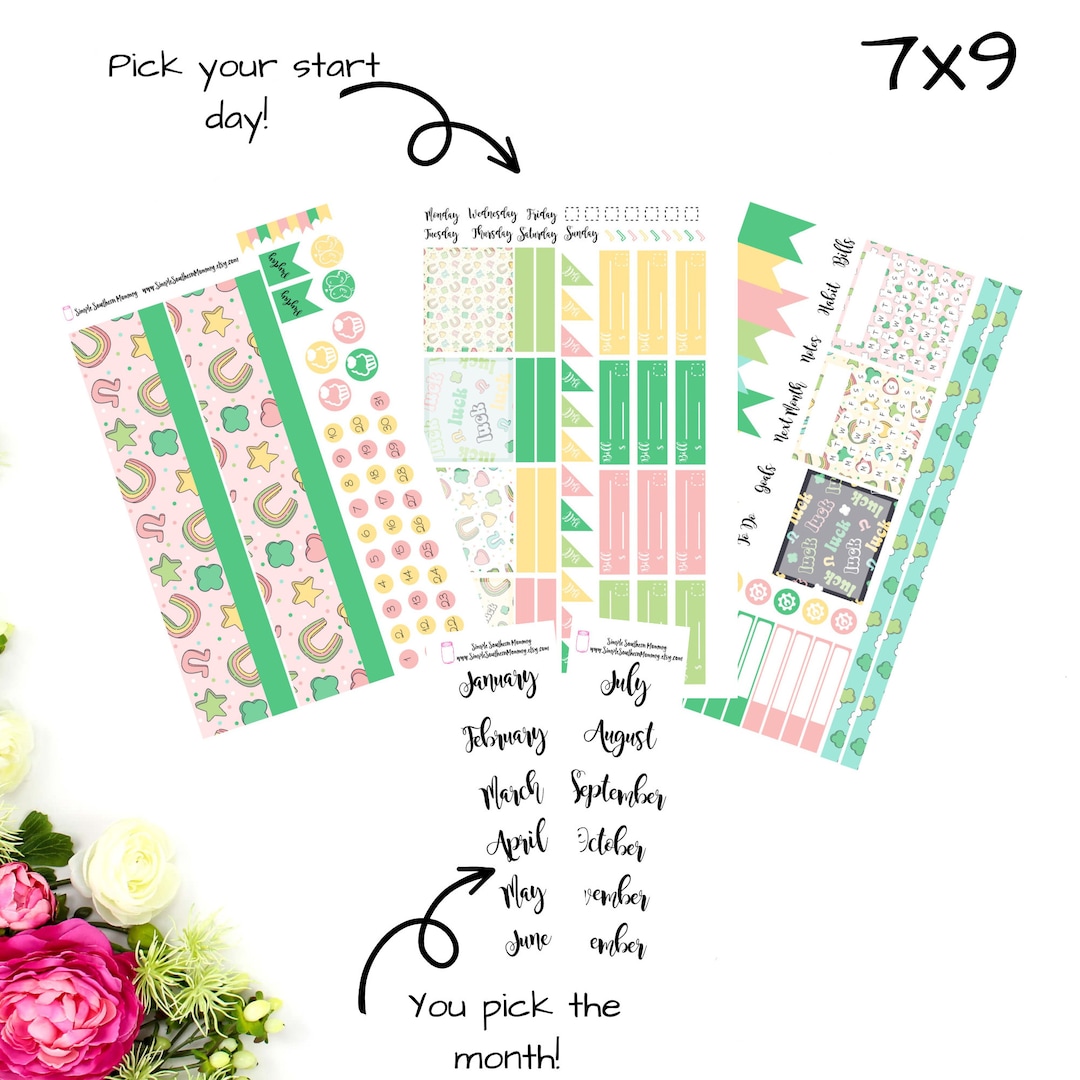 Lucky Charm Choose Your Month Sticker Kit Monthly Kit for 7x9 Planner ...