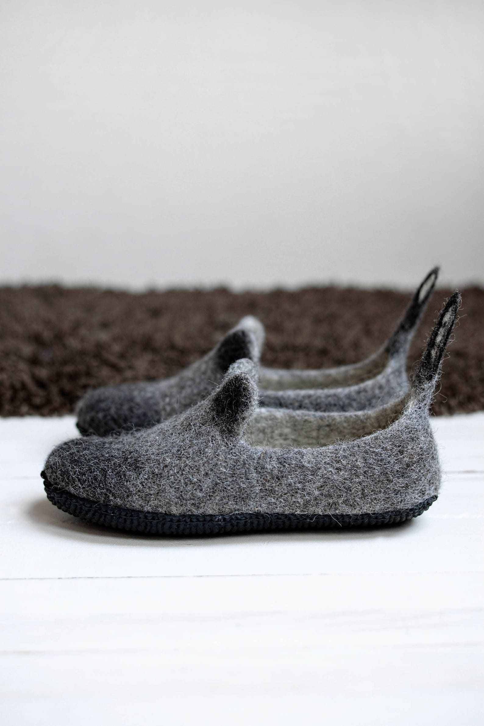 Grey Woman Cat Slippers Boiled Wool Slippers Animal | Etsy