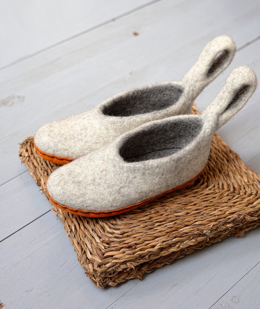 Felted Wool Slippers With Leather Sole Ready to Ship US 6 - Etsy