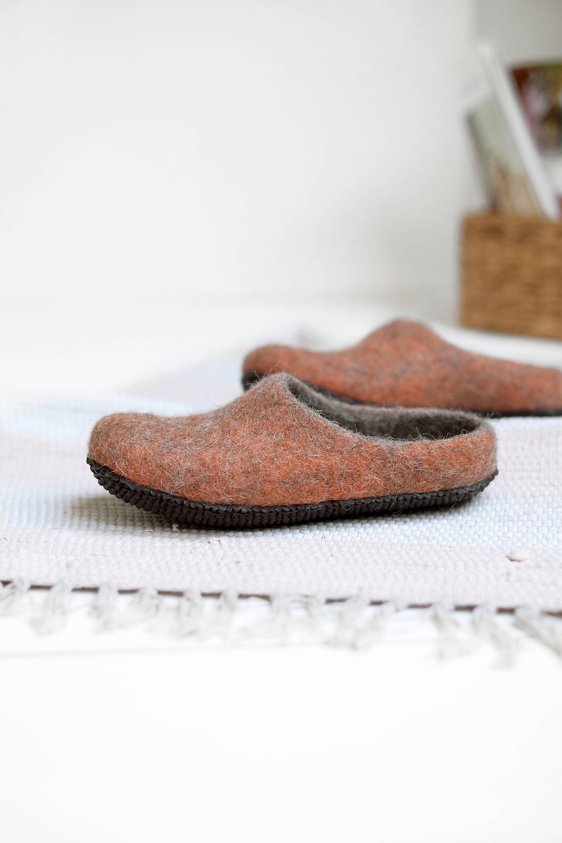 Woman orange felt slippers wool clogs boiled wool slippers | Etsy