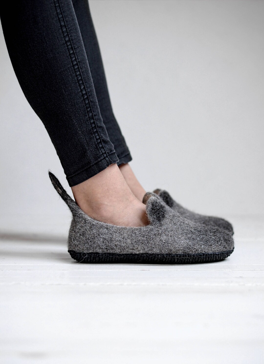 Grey Woman Cat Slippers Boiled Wool Slippers Animal Slippers Indoor ...