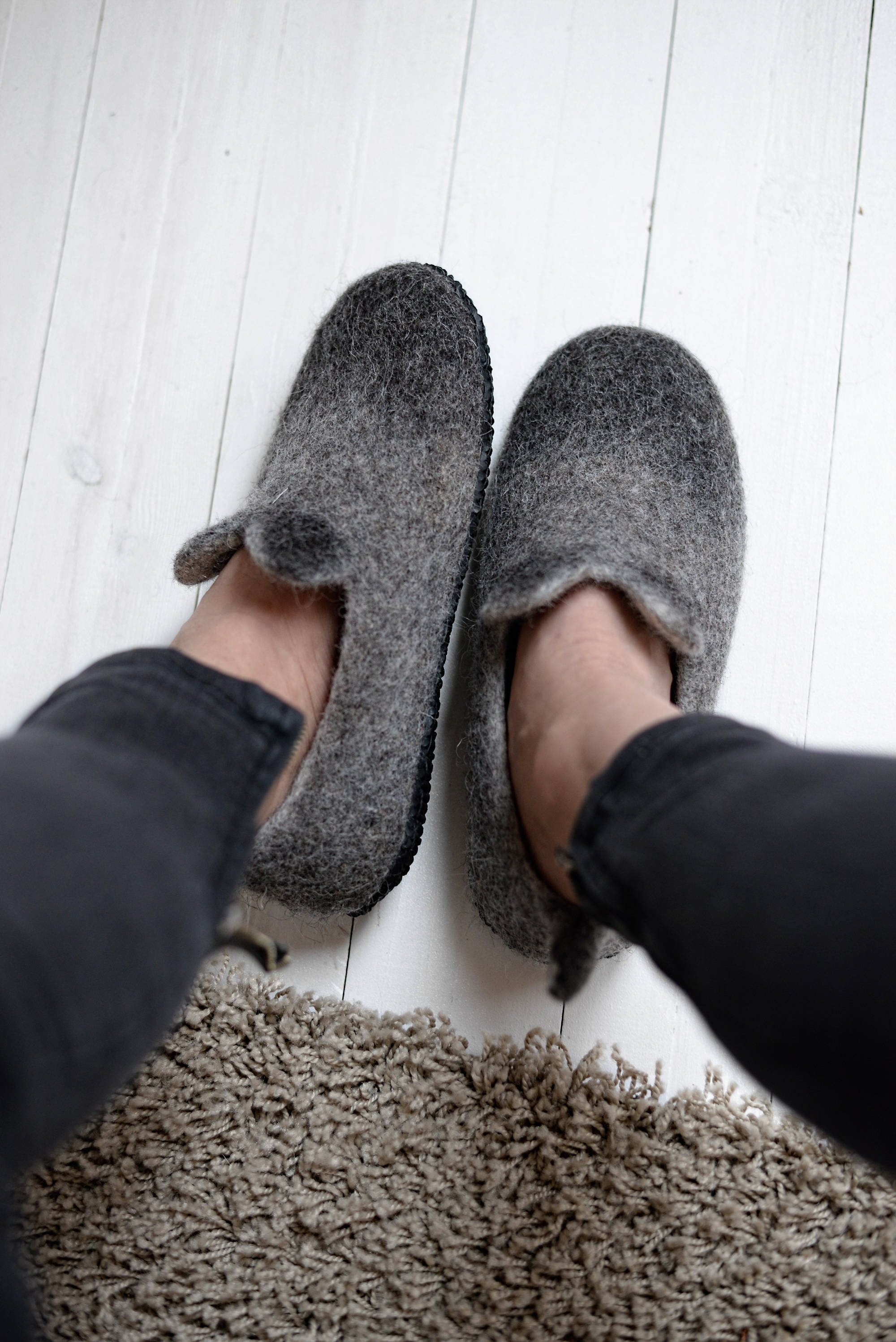 Grey Woman Cat Slippers Boiled Wool Slippers Animal | Etsy