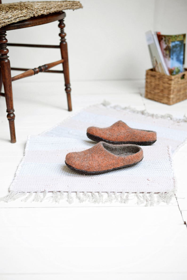 Woman orange felt slippers wool clogs boiled wool slippers | Etsy