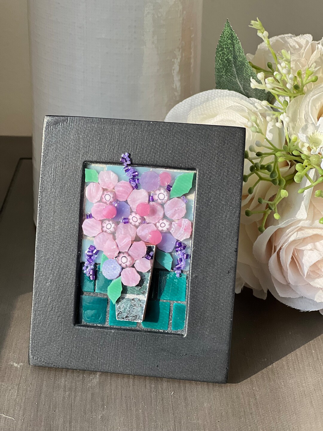 Mini Floral Mosaic in Standing Frame - Etsy