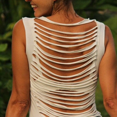 TATTERED TANK TOP Shredded Sexy Open Back Cut Out Top - Etsy
