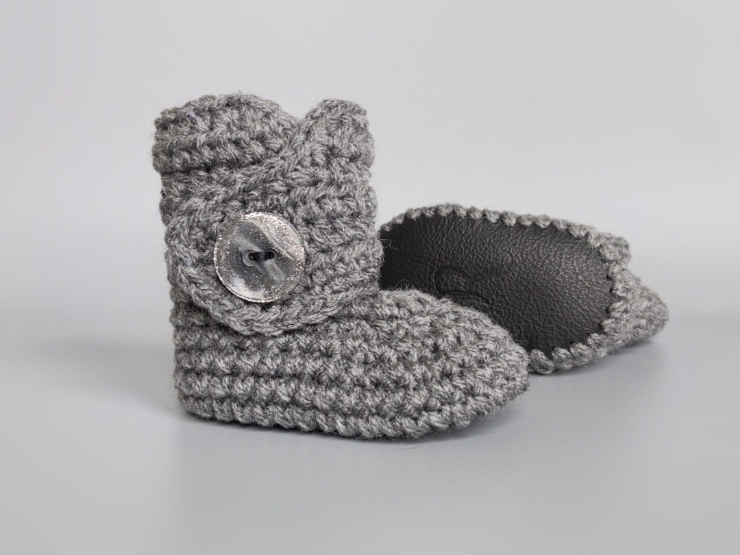 Grey Baby Shoes, Unisex Crib Shoes, Gender Neutral Gift, Black Leather ...