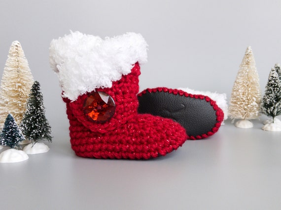 Santa Baby Booties Christmas Baby Shoes Red Sparkly Fur | Etsy