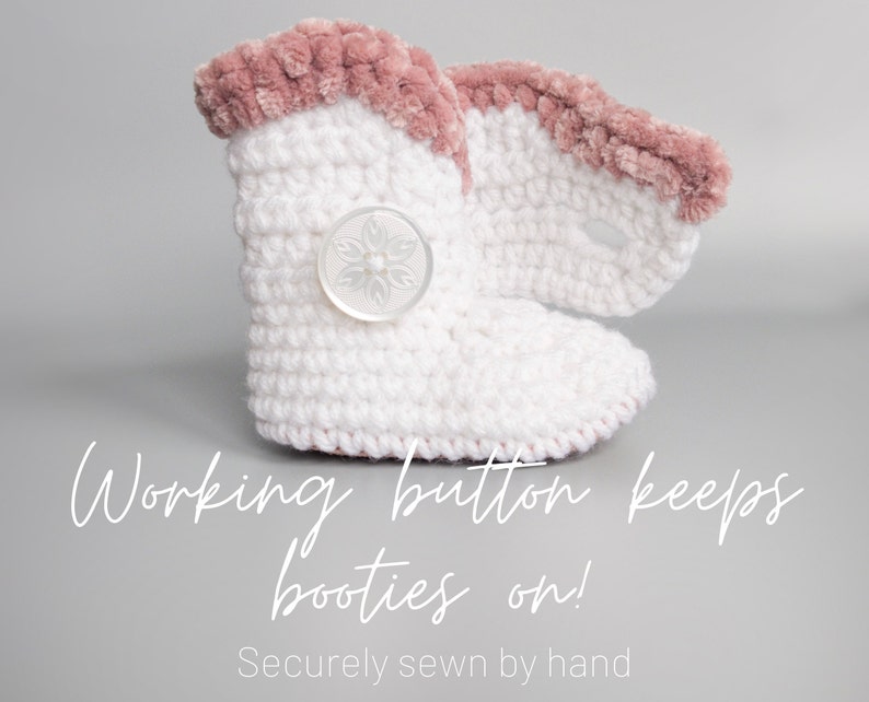 White and Pink Baby Girl Shoes, Tea Rose Velvet Topped Crochet Booties ...