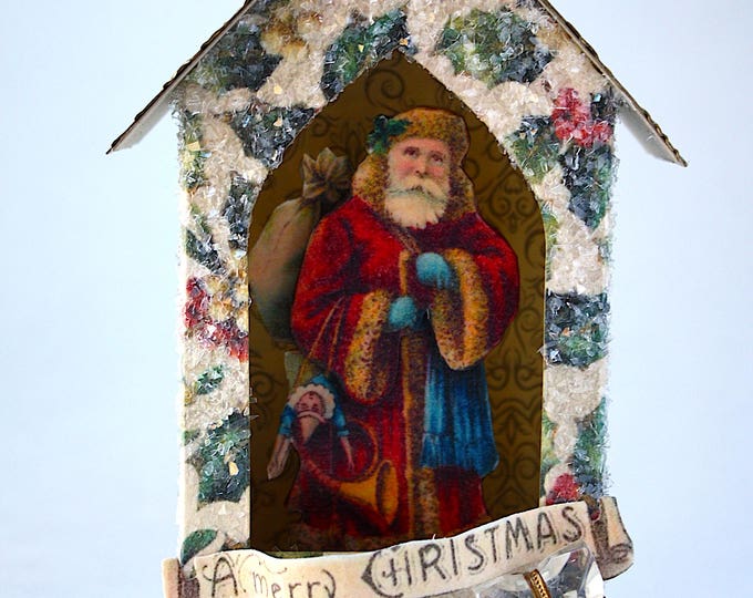 Holly Santa Glittered Shrine House Shadow Box - Etsy