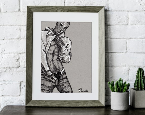 Mature Original 5x7 Line Drawing Illustration Of A Curved Dildo Art And Collectibles Drawing