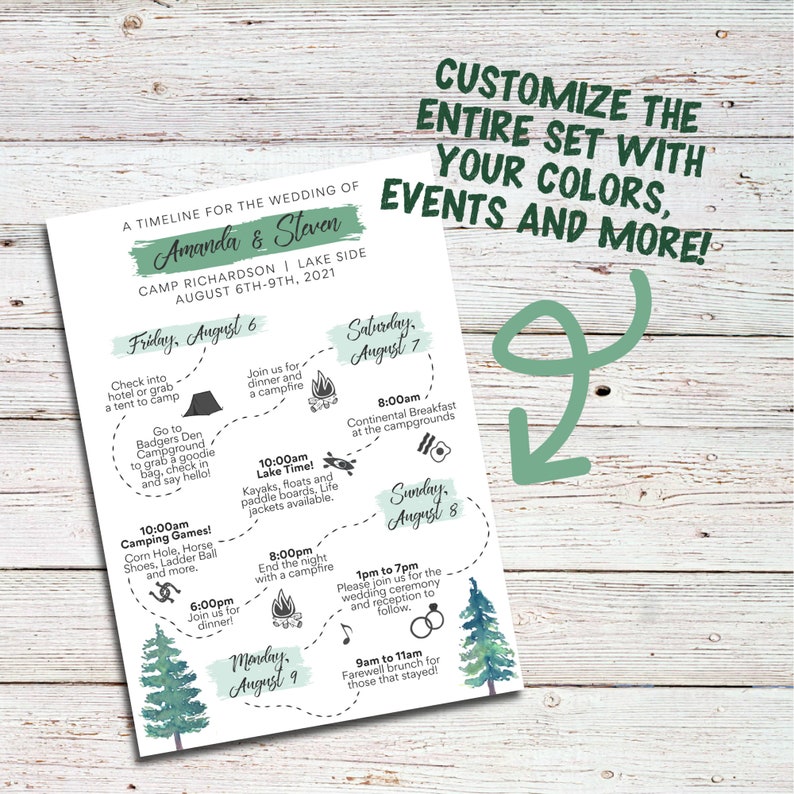Camping Wedding Suite Invitation Rsvp Timeline Map | Etsy