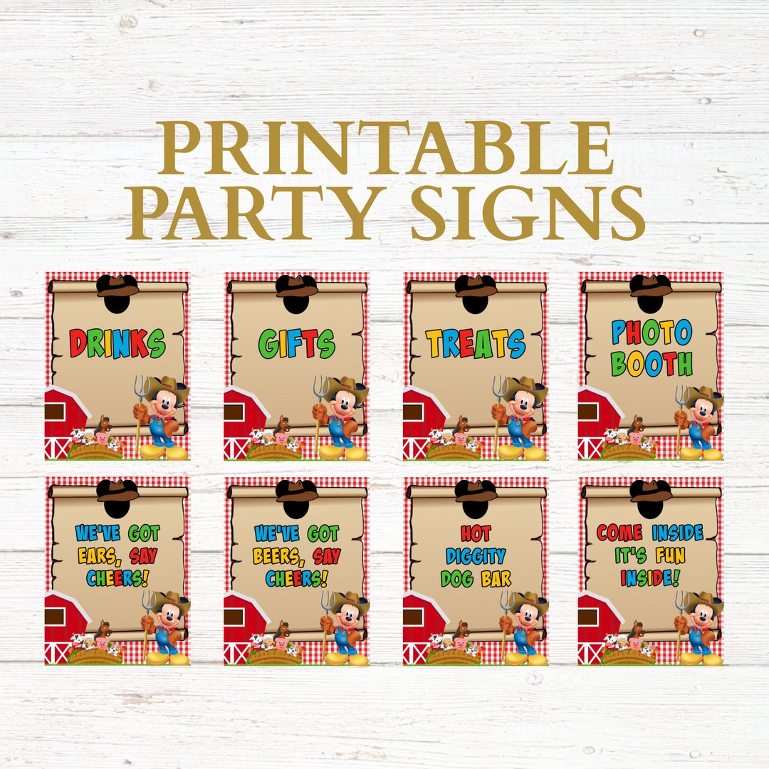 Mickey Mouse Food Signs | Birthday Party, Invite, Food, Table, Farm ...