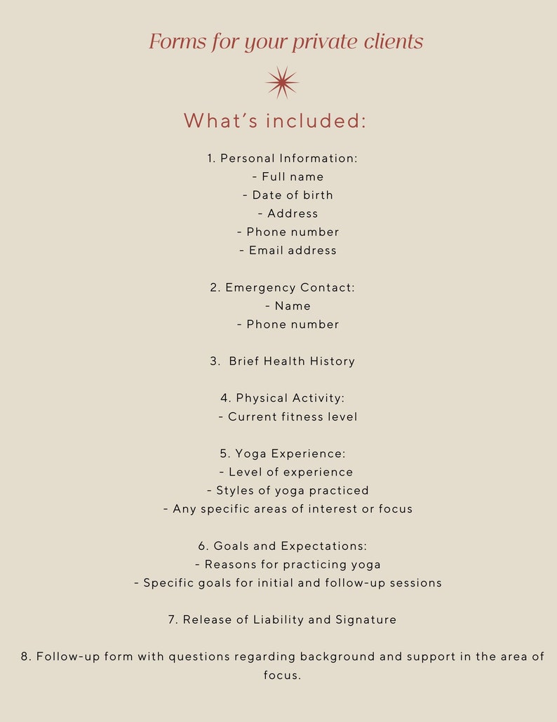 Yoga Session Intake Form and Follow-up Form, Private Yoga Client, Yoga ...