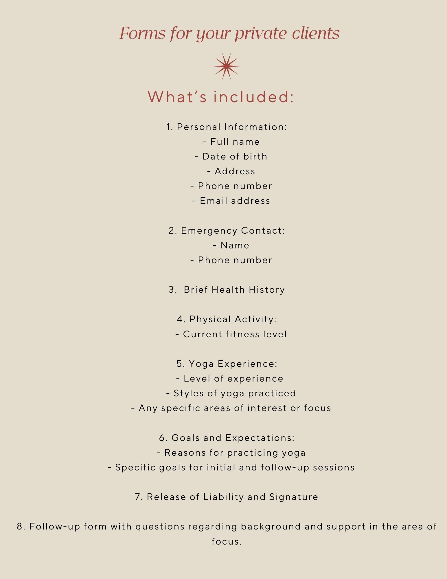 Yoga Session Intake Form and Follow-up Form, Private Yoga Client, Yoga ...