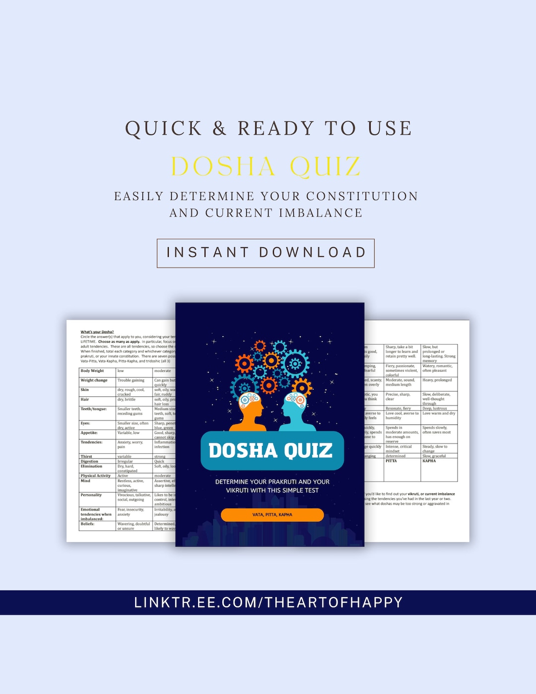 Dosha Quiz to Determine Your Prakruti or Constitution and - Etsy Canada