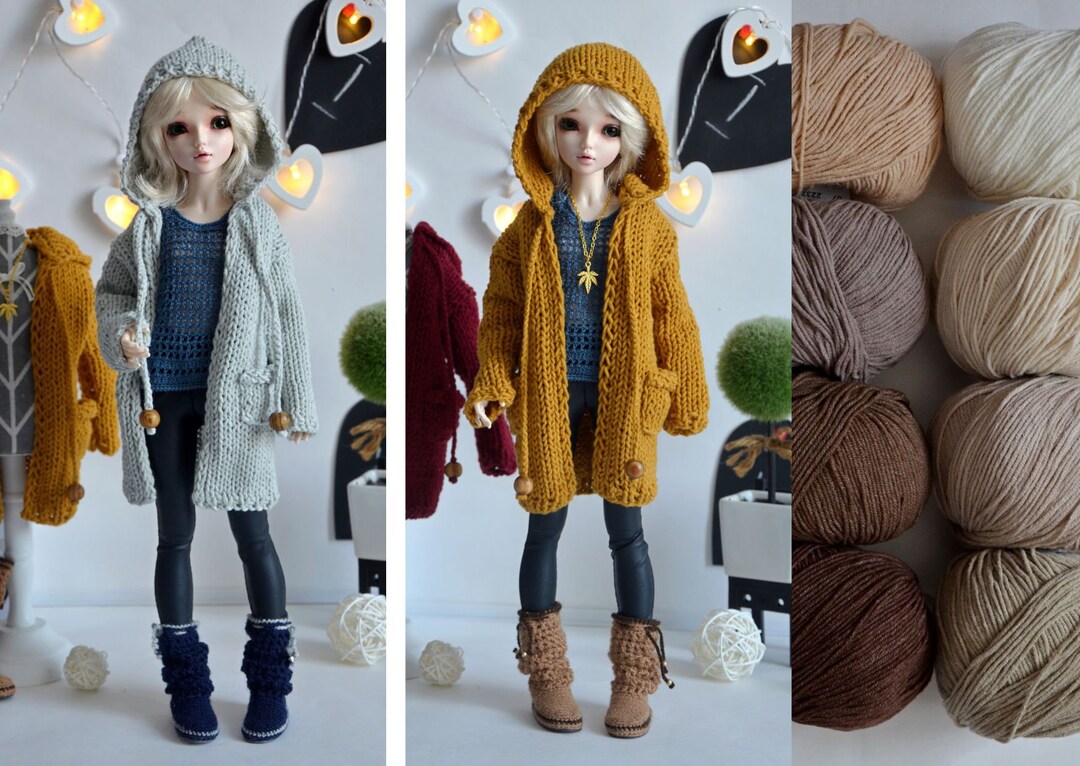 Knitted Cardigan With Hood for Minifee, Slim Msd, BJD 1/4 Doll.(for ...