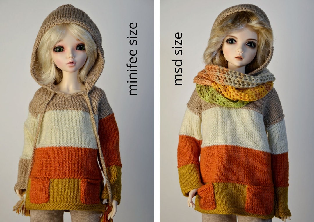 Knitted Oversize Sweater With Hood for Minifee, Slim Msd, Msd, BJD 1/4 ...