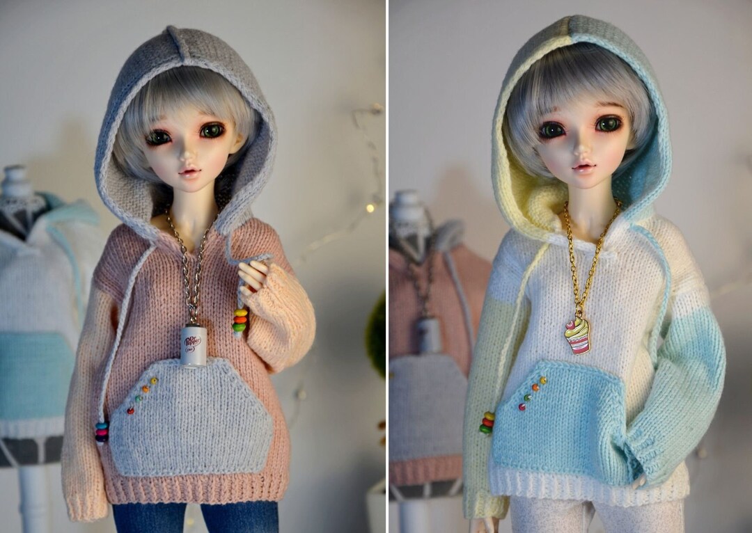Knitted Oversize Hoodie for Minifee, Slim Msd, BJD 1/4 Doll. for People ...