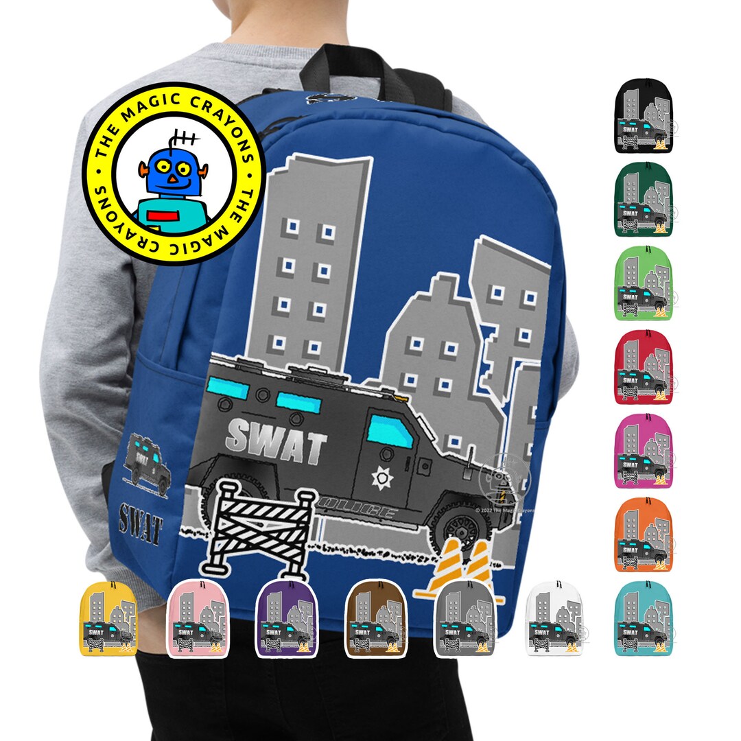 Personalized SWAT Truck Backpack. School Bag With Black Police Vehicle ...