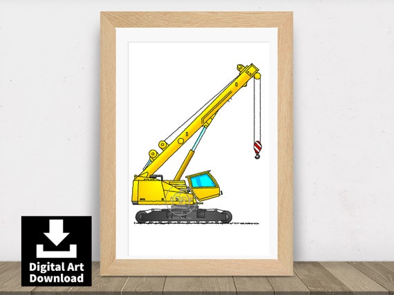 Yellow Crawler Crane Illustrated Print. Construction Theme - Etsy