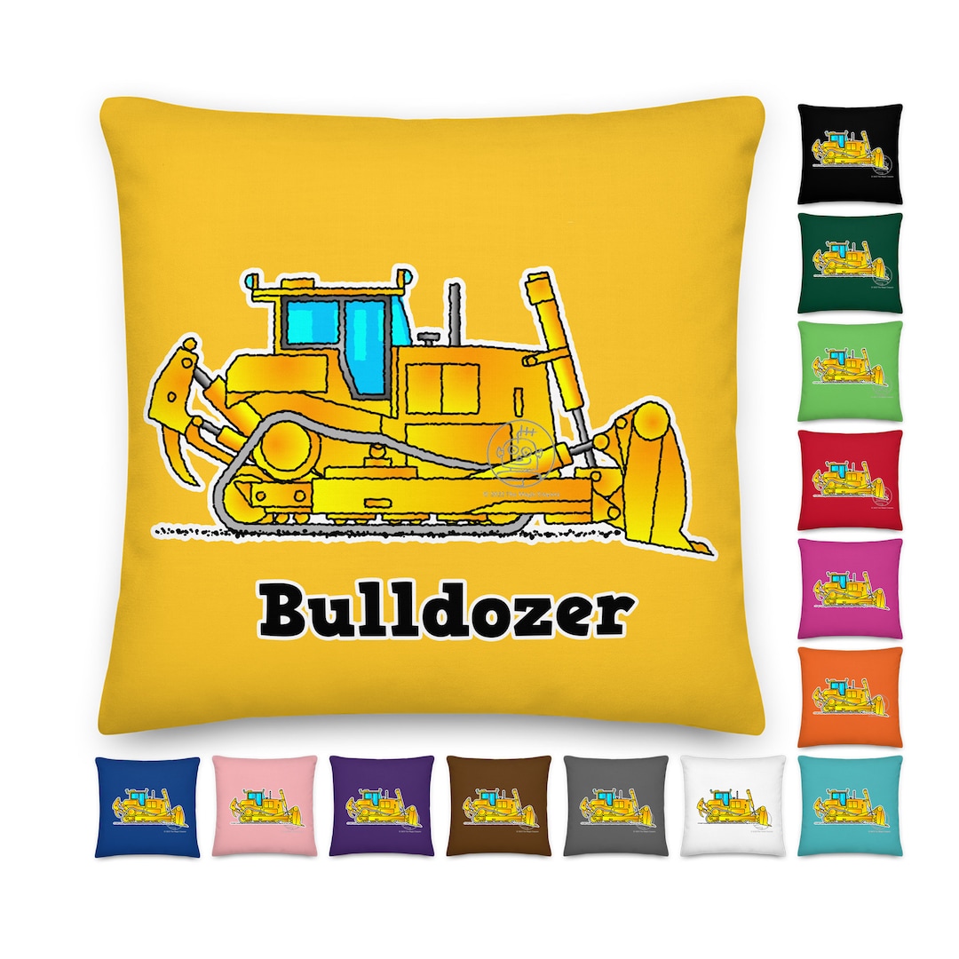Bulldozer Pillow. Custom Yellow Digger Cushion. Personalized ...
