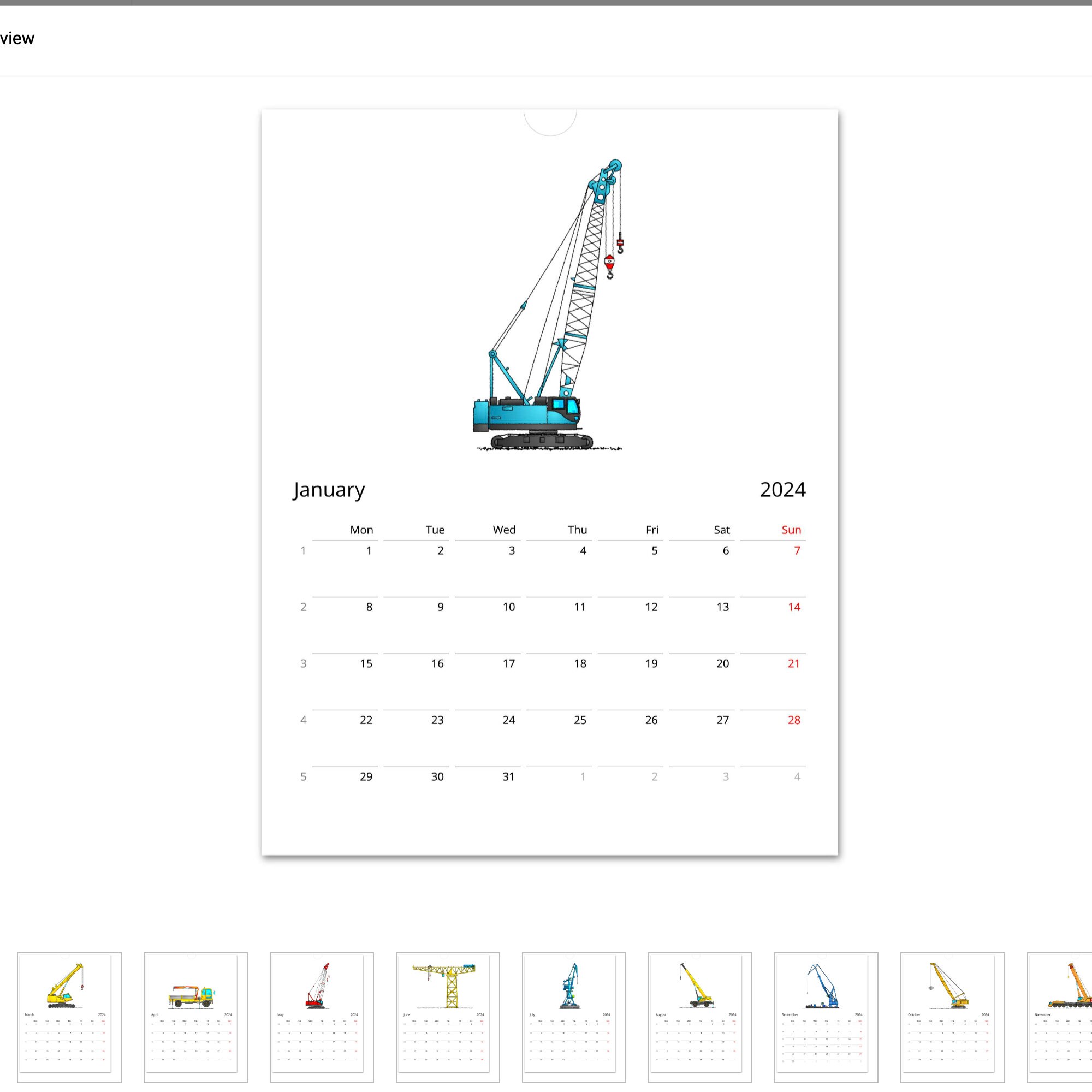 Construction Crane Calendar 2024-2025. Crawler Crane Driver Operator ...