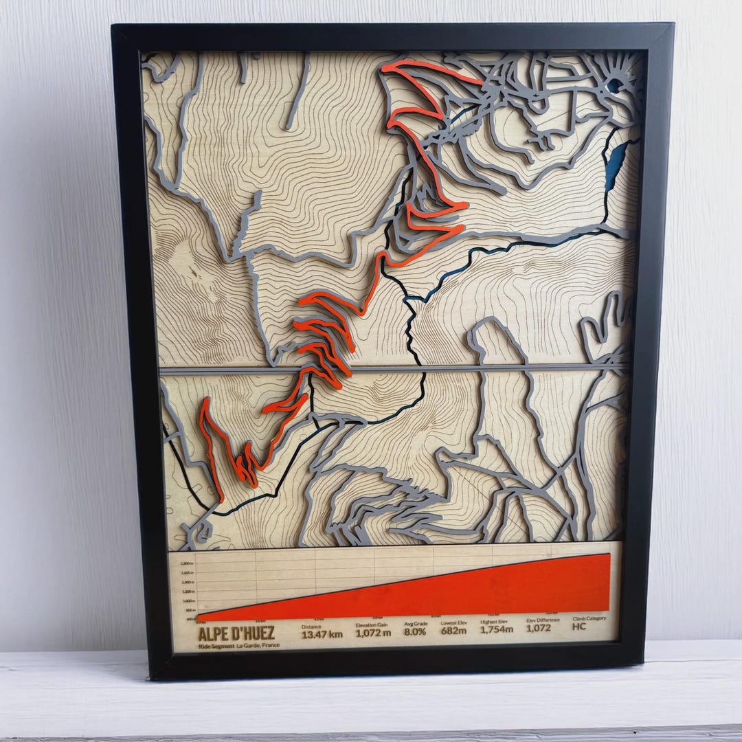 Alpe D'huez Cycling Map: 3D French Alps Bike Art, Gift for Cyclist - Etsy