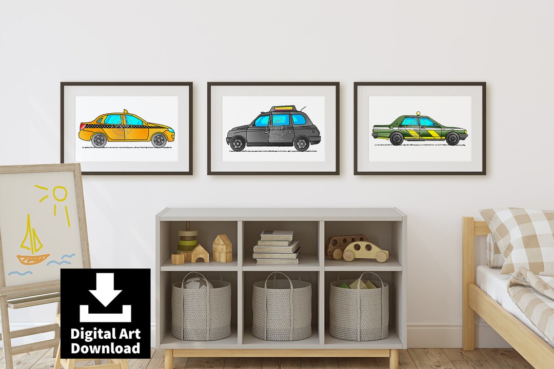 Set of 3 Taxi Vehicle Prints – Japanese Taxi, London Cab, New York Taxi ...