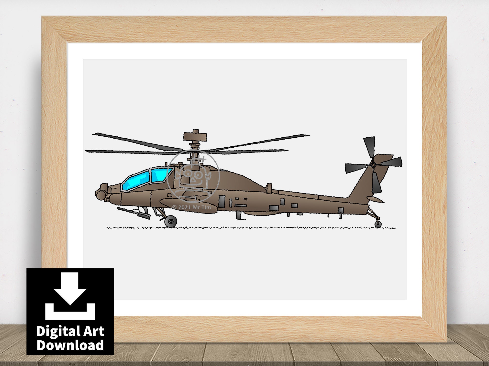 Apache Helicopter AH-64 Printable Poster. Military Army Theme, Air ...