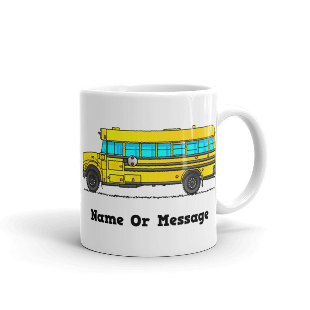 Personalized School Bus Mug. Coffee Mug With Yellow American School Bus ...