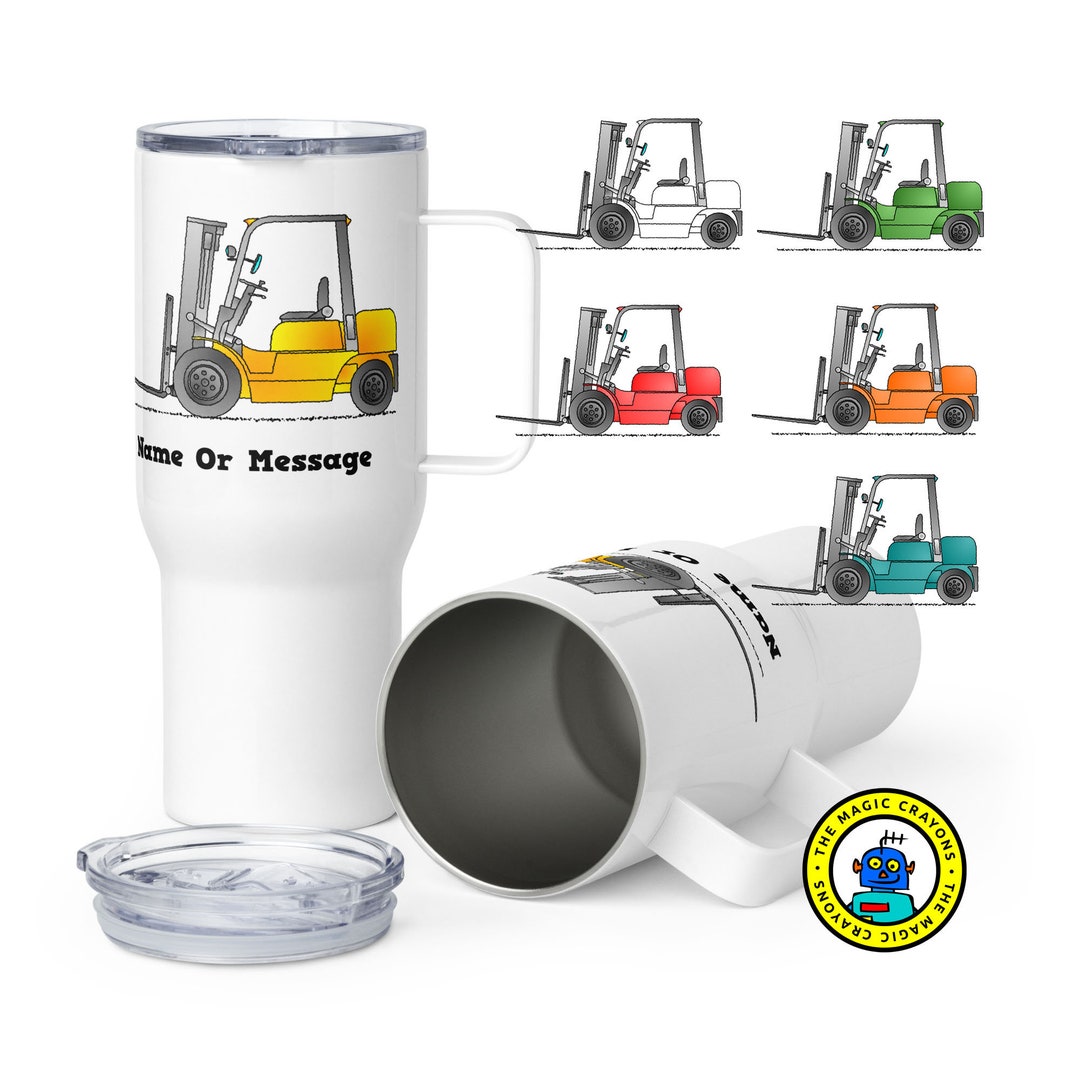 Forklift Truck Travel Mug. Spill Proof Lid. Stainless Steel With Handle ...