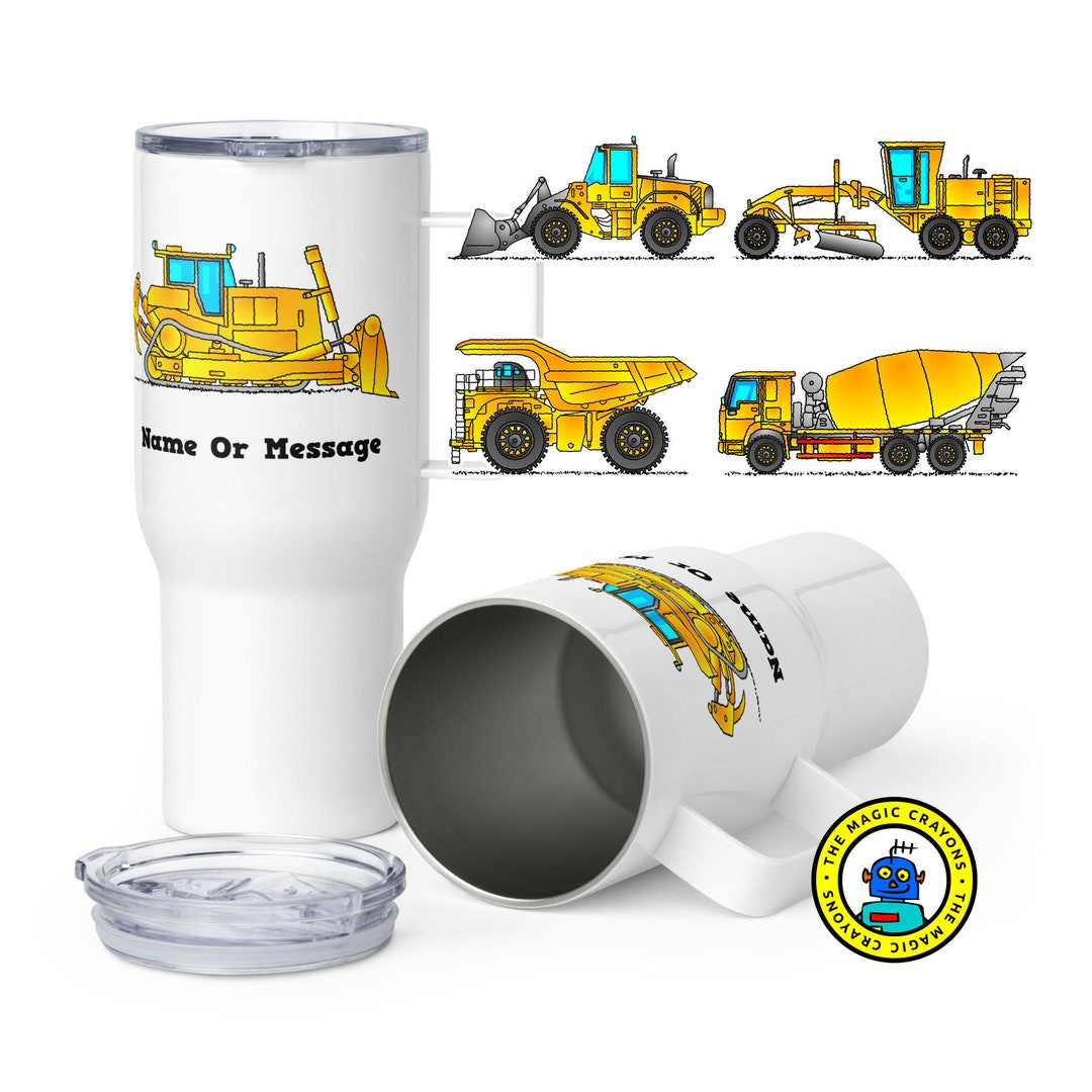 Bulldozer Grader Travel Mug. Spill Proof Lid. Personalized Stainless ...