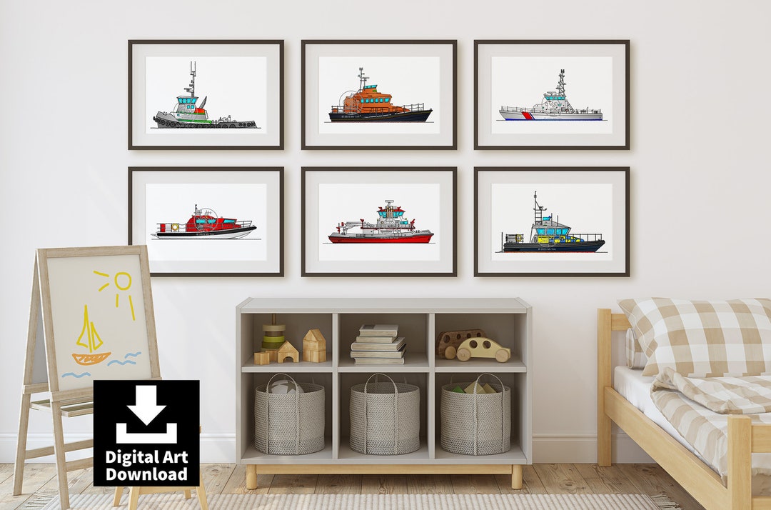 Set of 6 Rescue Boat Prints – Lifeboats, Police Launch, Ambulance Boat ...