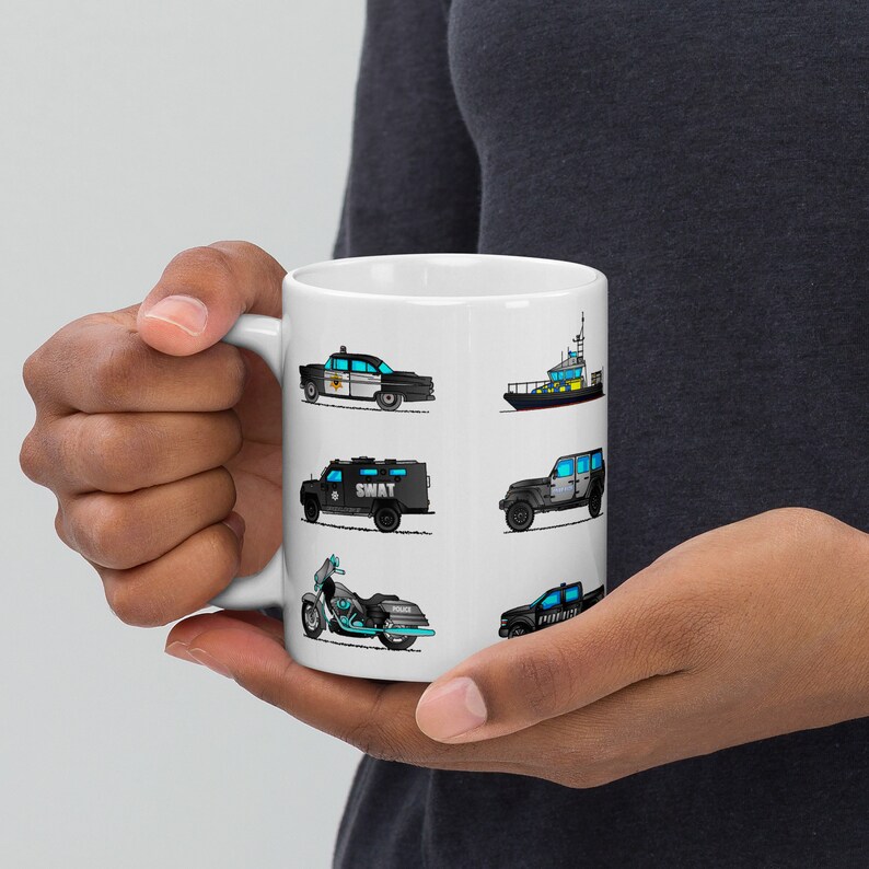 Police-themed Gift Mug: With Swat Truck, Police Car, K9 Vehicle, and ...