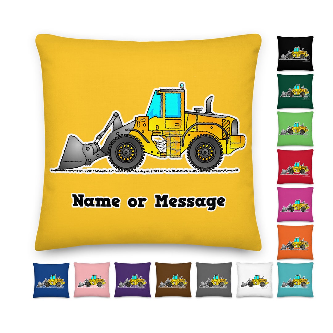 Custom Wheel Loader Pillow. Yellow Digger Cushion for Boys Room Decor ...