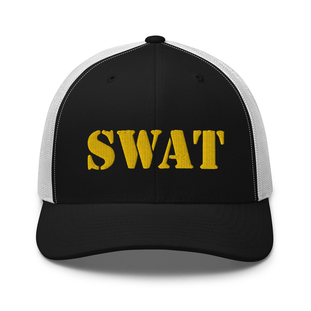 SWAT Font Cap. Trucker Cap With Embroidered Yellow SWAT Text for Police ...