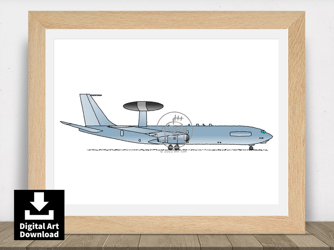 AWACS Plane Digital Illustration – Military Aircraft Printable Art, Air ...