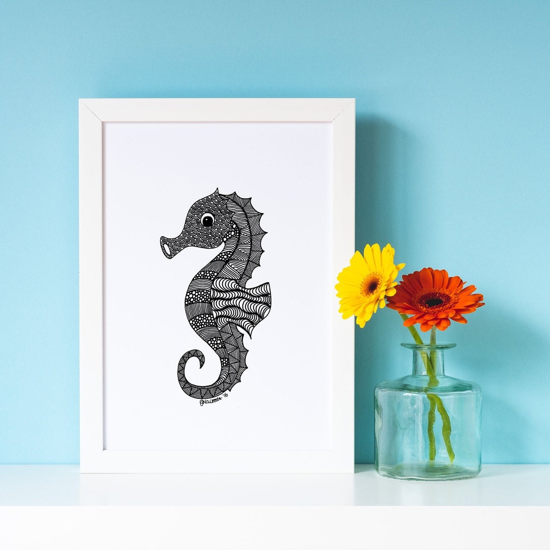 Seahorse Zentangle Print - Etsy