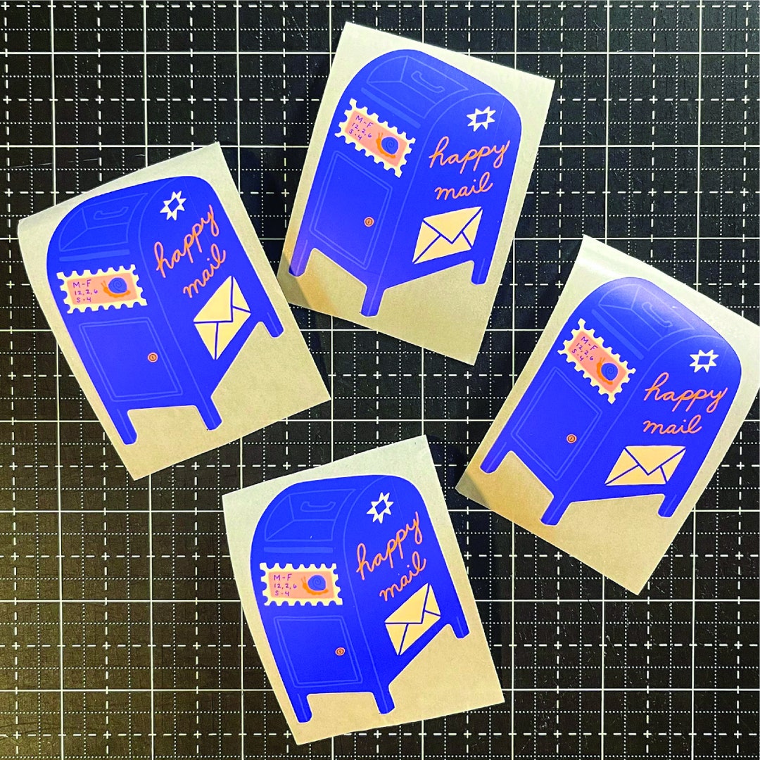 Happy Mail Label Sticker - Mailbox Decal for Packages / Letters / Snail ...