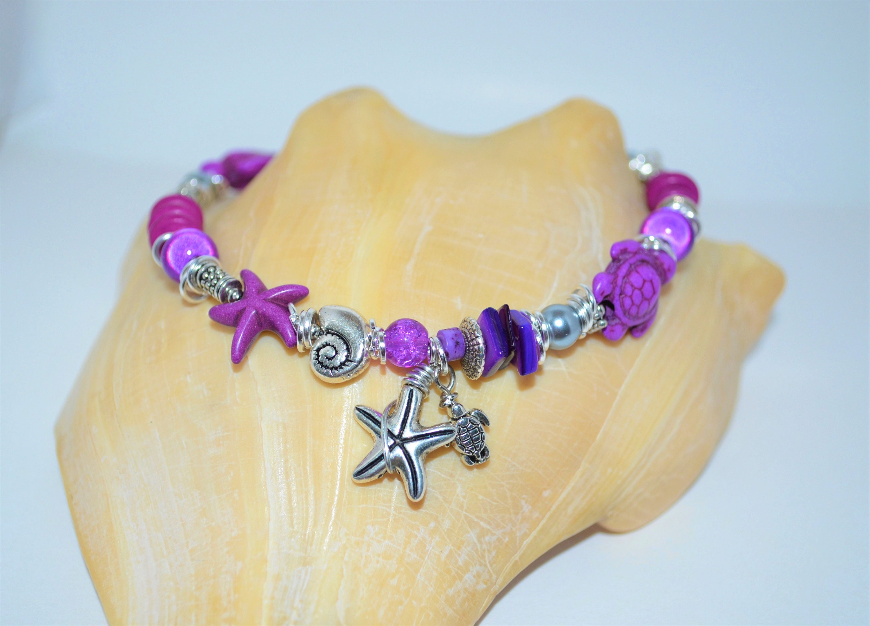 Purple Sea Turtle & Sea Star Anklet - Etsy
