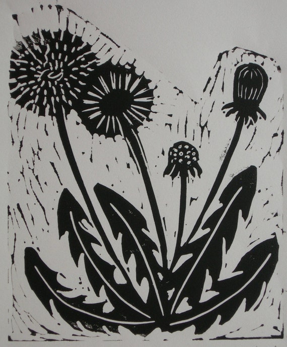 Wood & Linocut Prints 2014. of a Dandelion flower Limited Edition Hand ...