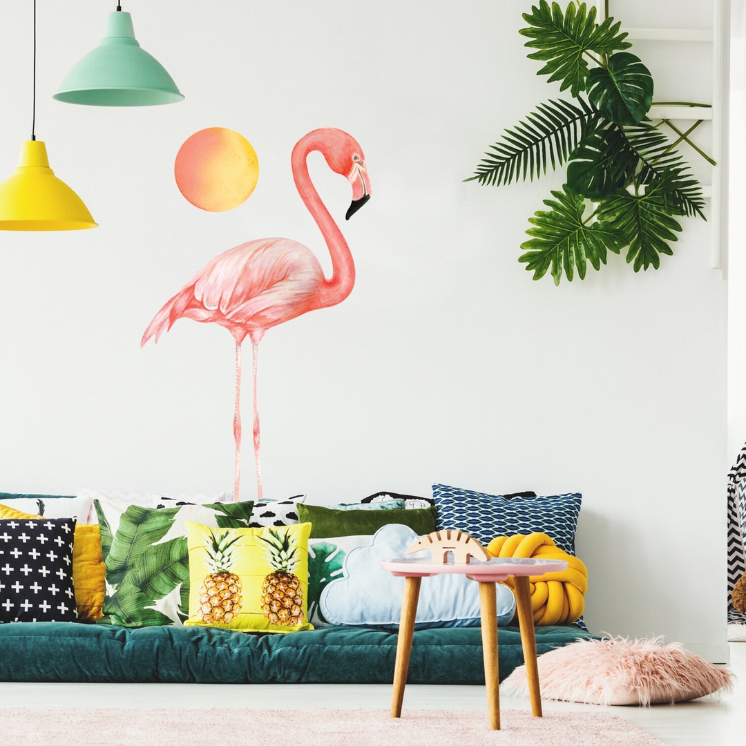 Tropical Flamingo Watercolor Wall Decal Kit - Large Flamingo Wall Decal ...